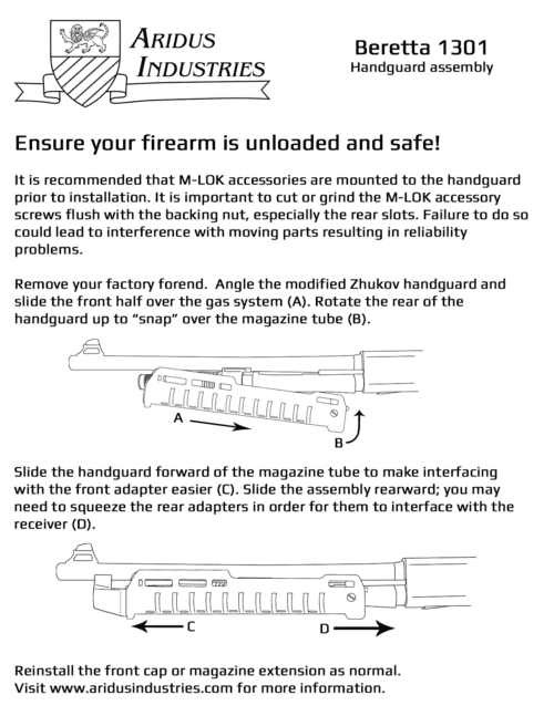 Beretta 1301 Handguard Assembly V2- Black | Aridus Industries